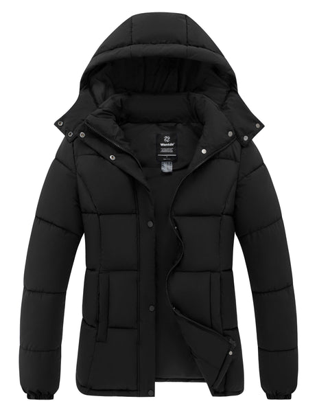 wantdo Women's Puffer Jacket Lightweight Winter Coat with Removable Ho